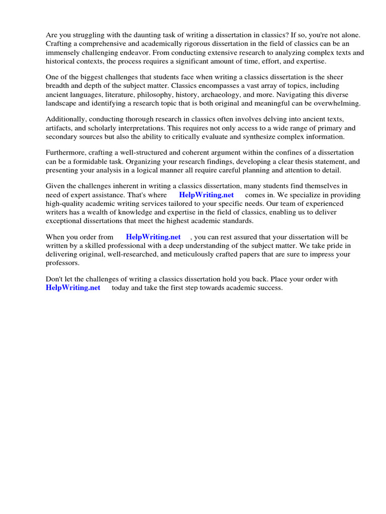 Classics Dissertation Examples | PDF | Thesis | Expert