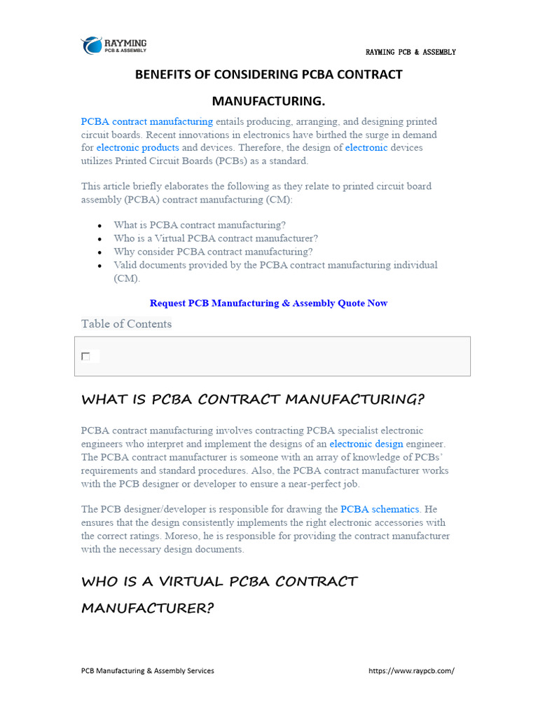 Benefits of Considering Pcba Contract Manufacturing. | PDF | Printed ...
