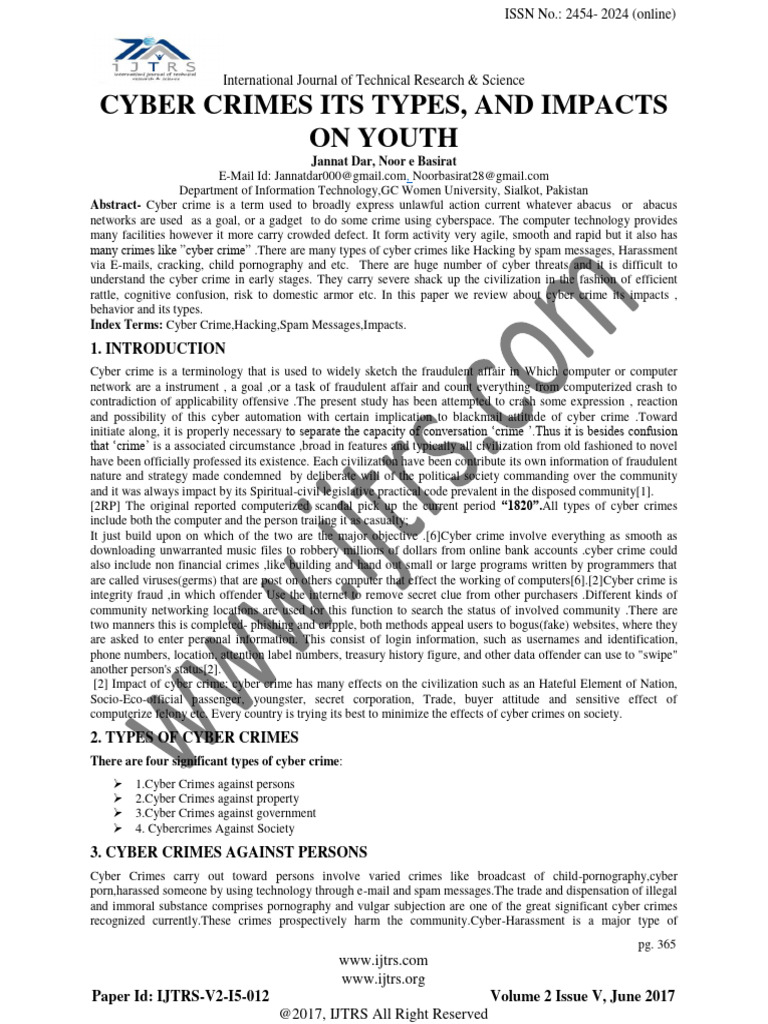 Cyber Crimes Its Types, and Impacts On Youth 1 | PDF | Cybercrime ...