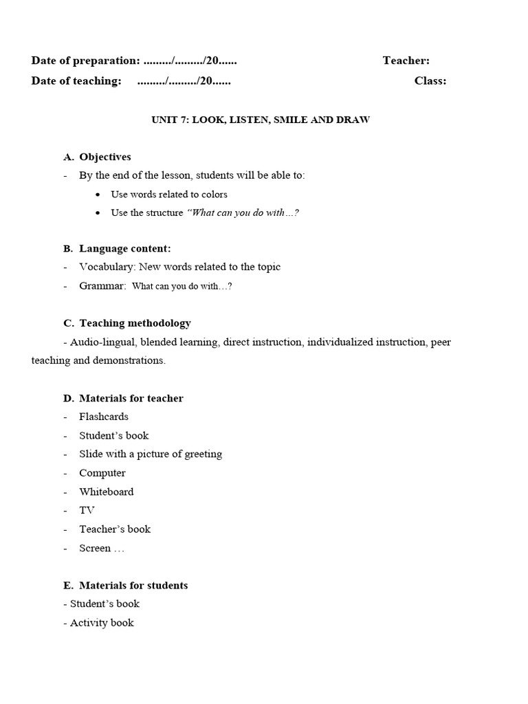 Funforstarter Lesson Plan U7 | PDF | Cognition | Behavior Modification