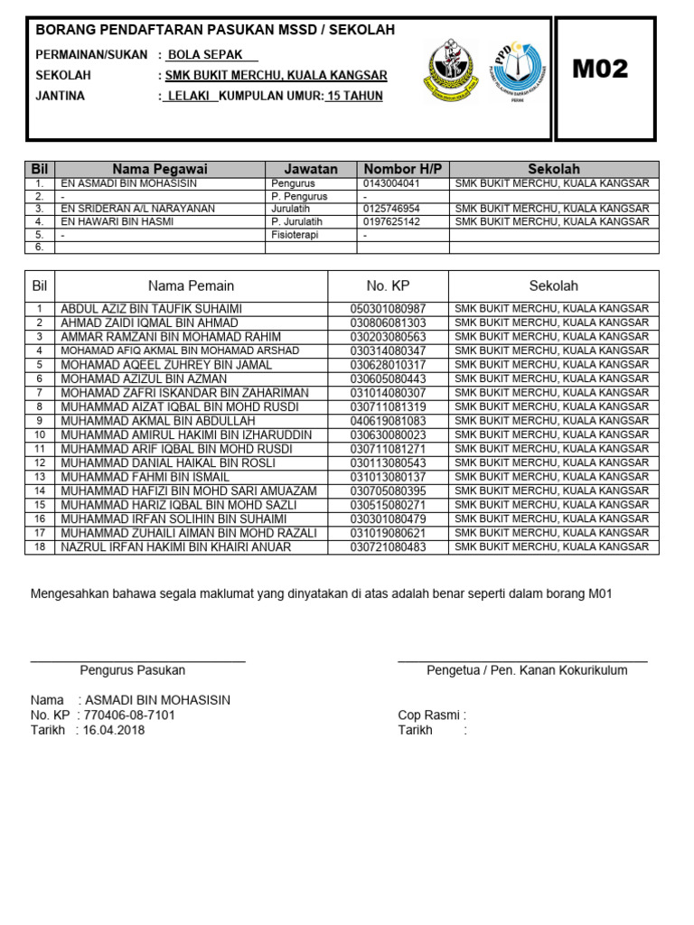 BORANG M02 -B15T 2018 | PDF