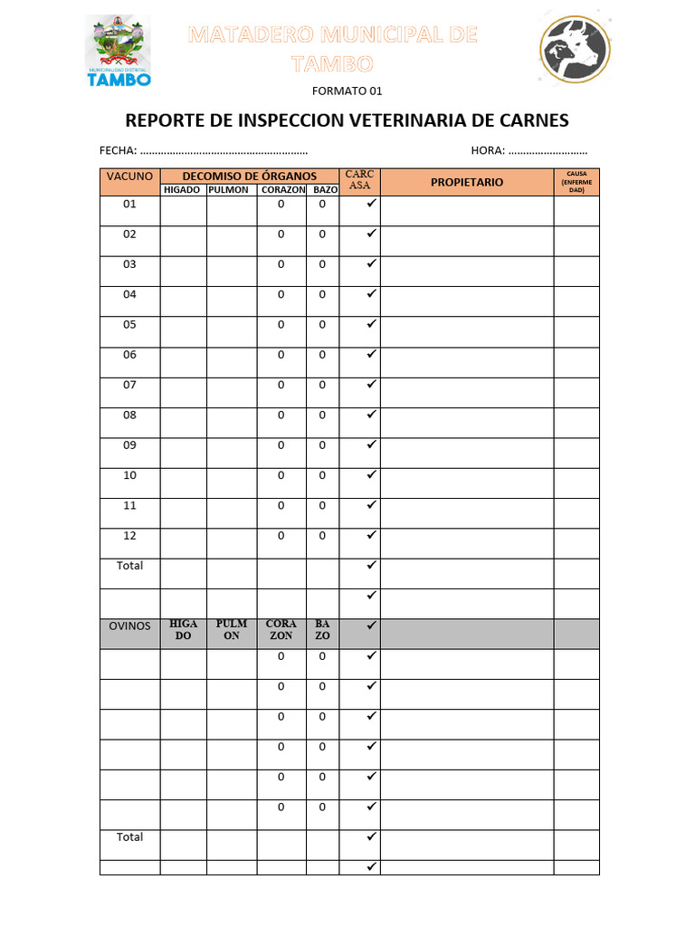 Reporte de Inspeccion Veterinaria de Carnes | PDF