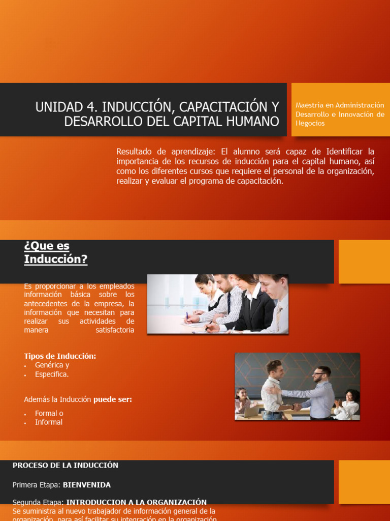 Contenidos Unidad 4. Induccioìn, Contratacioìn y Desarrollo | PDF | Business | Aprendizaje