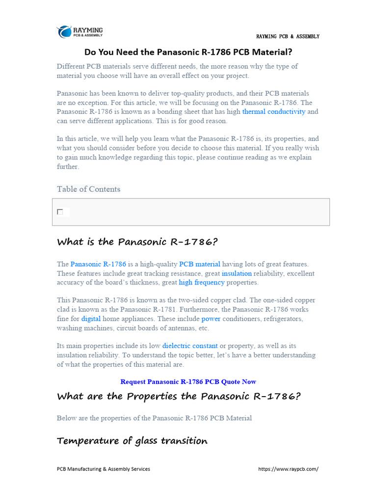 Do You Need The Panasonic R-1786 PCB Material | Download Free PDF ...