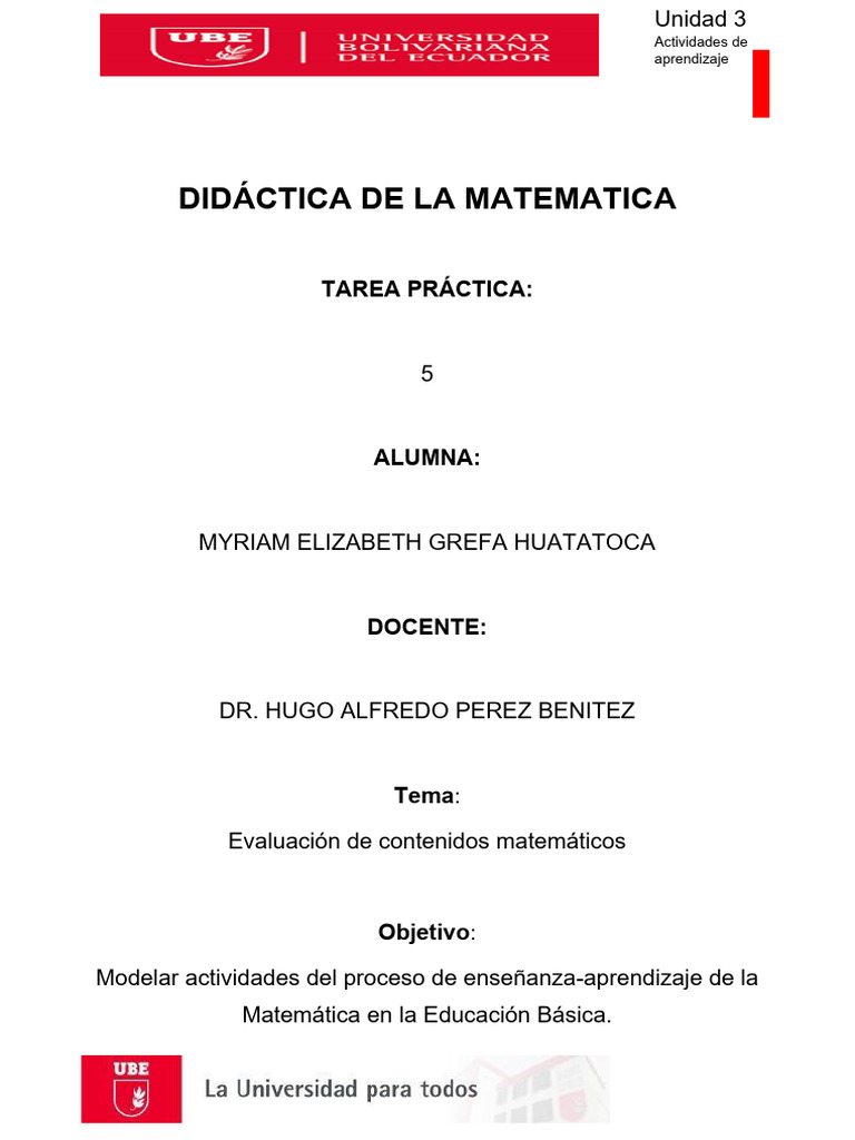 Didáctica de La Matematica Tarea 5 | PDF | Evaluación | Multiplicación