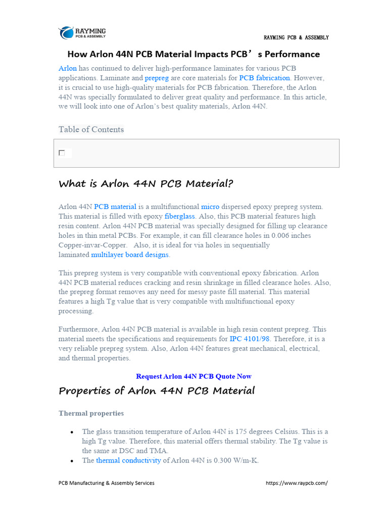 How Arlon 44N PCB Material Impacts PCB's Performance | PDF | Printed ...
