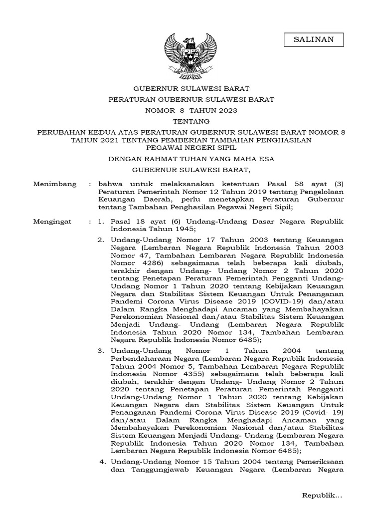 Pergub Nomor 8 Tahun 2023 TPP | PDF