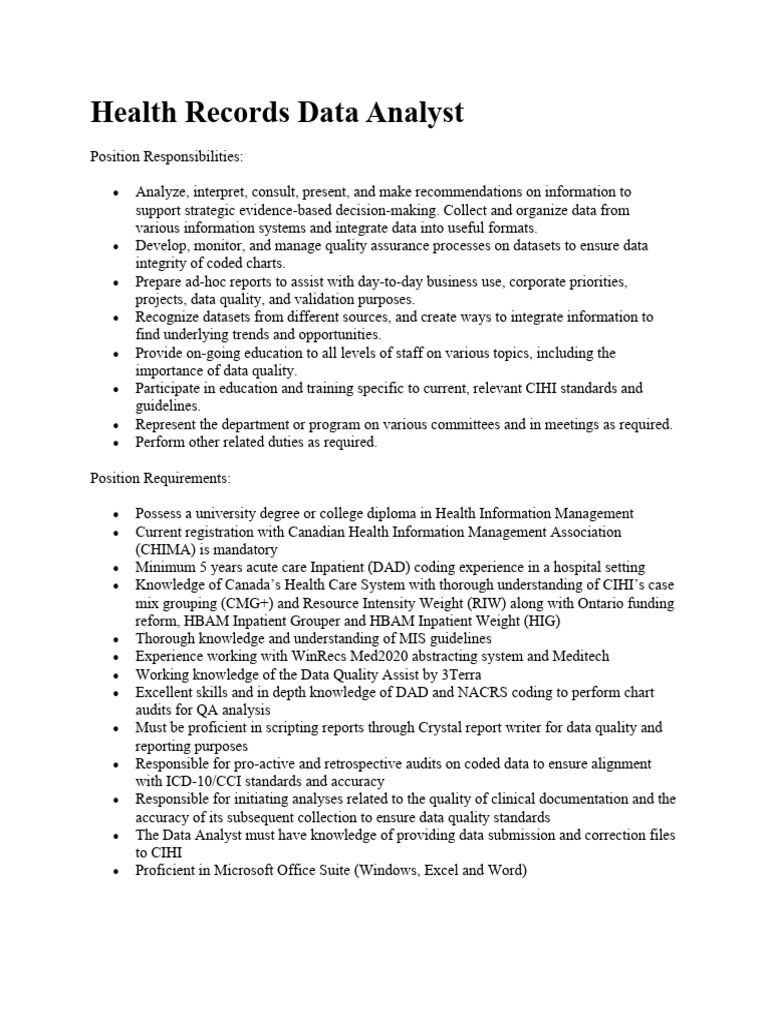 Data Analyst | PDF | Data Analysis | Health Care