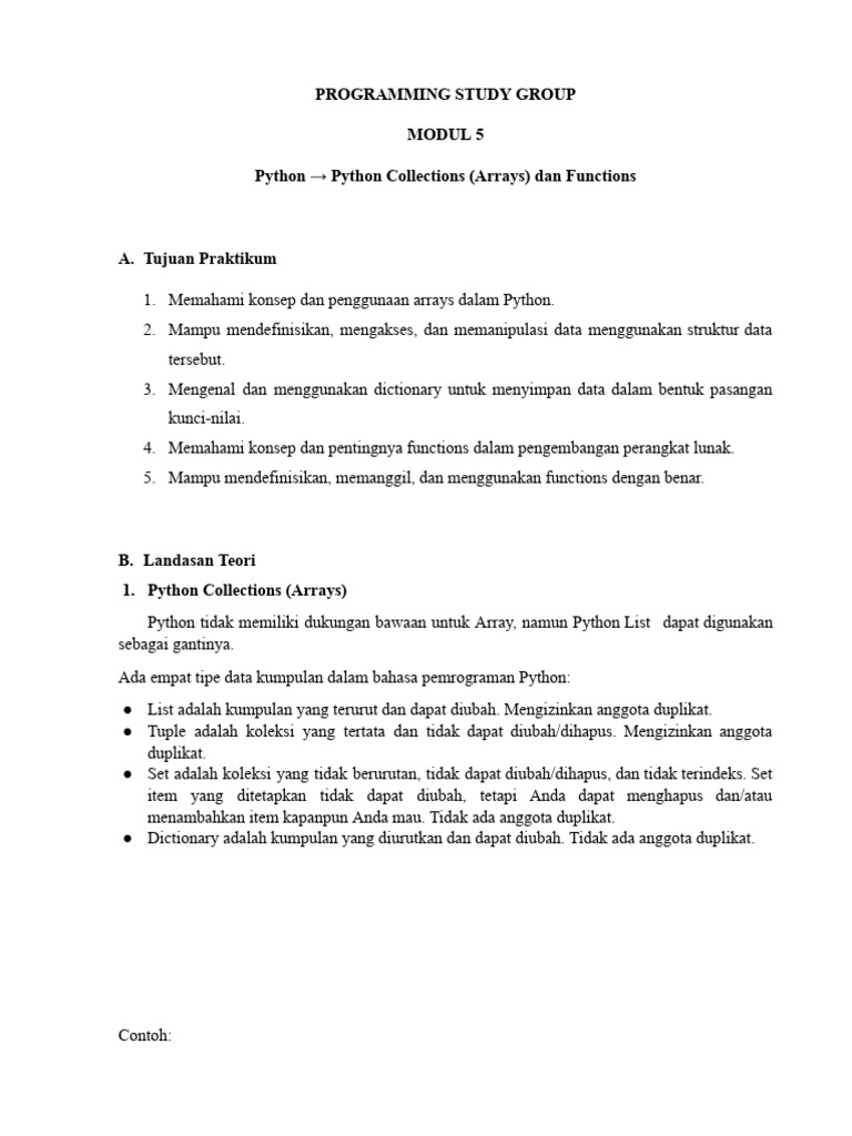 Modul 5 Python Collections (Arrays) Dan Functions | PDF | Komputer Modul 5 Python Collections (Arrays) Dan Functions | PDF | Komputer