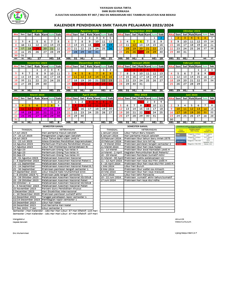 Kalender Pendidikan SMK 2023/2024 | PDF