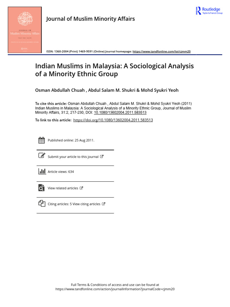 Indian Muslims in Malaysia A Sociological Analysis of A Minority Ethnic ...