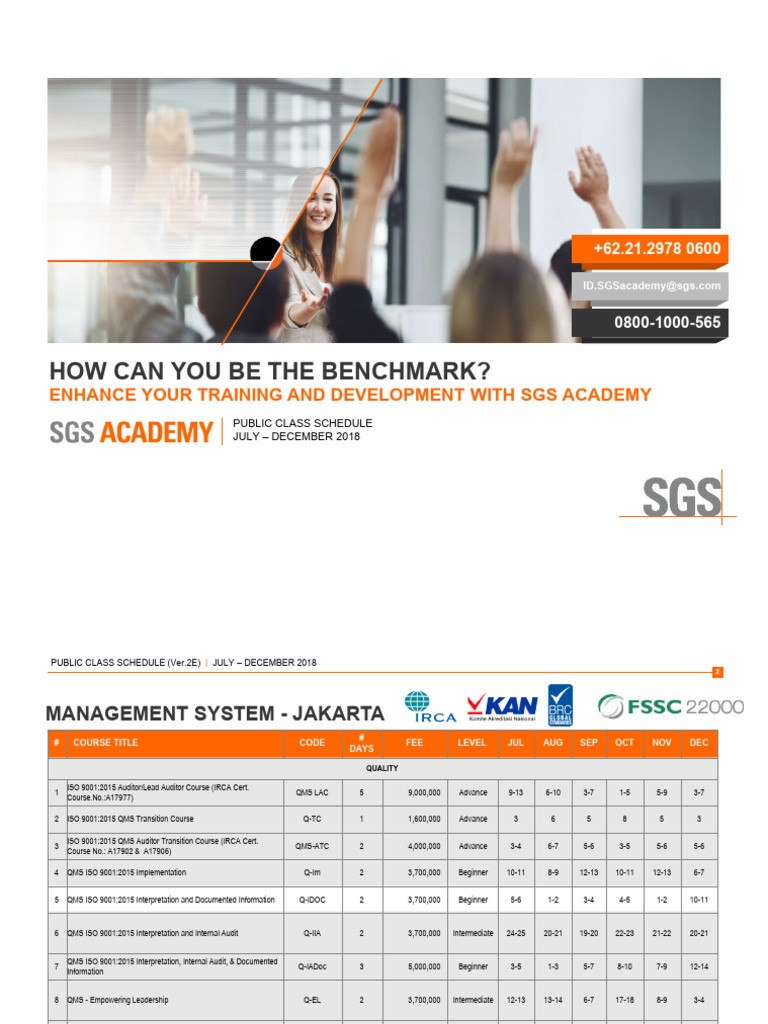 SGS Academy Training Schedule 2018 | PDF | Food Safety | Iso 9000