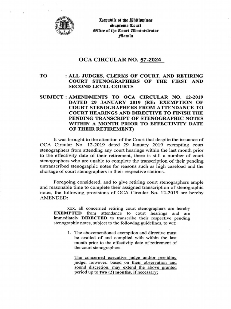 OCA Circular No. 57-2024 | PDF | Justice | Crime & Violence