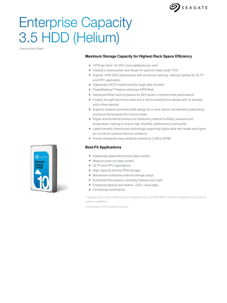 Seagate 10TB HDD Datasheet | PDF | Hard Disk Drive | Byte