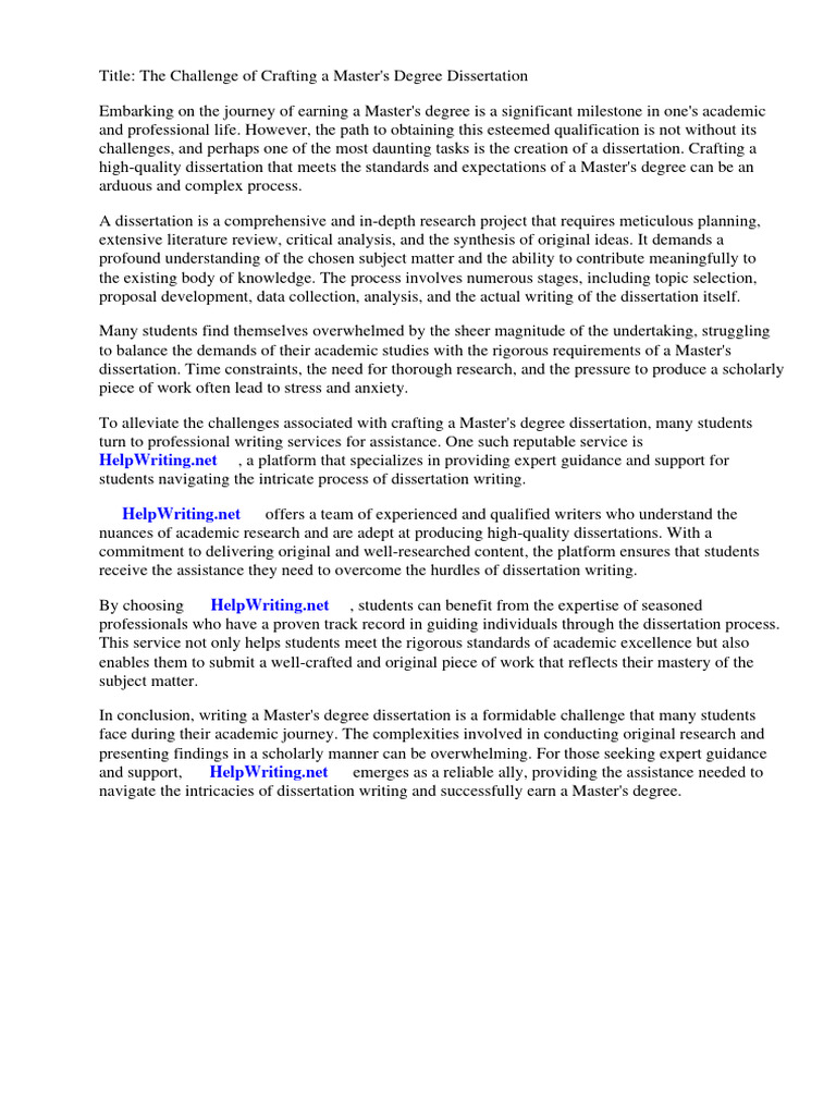 Sample Dissertation For Masters Degree | PDF | Thesis | Methodology