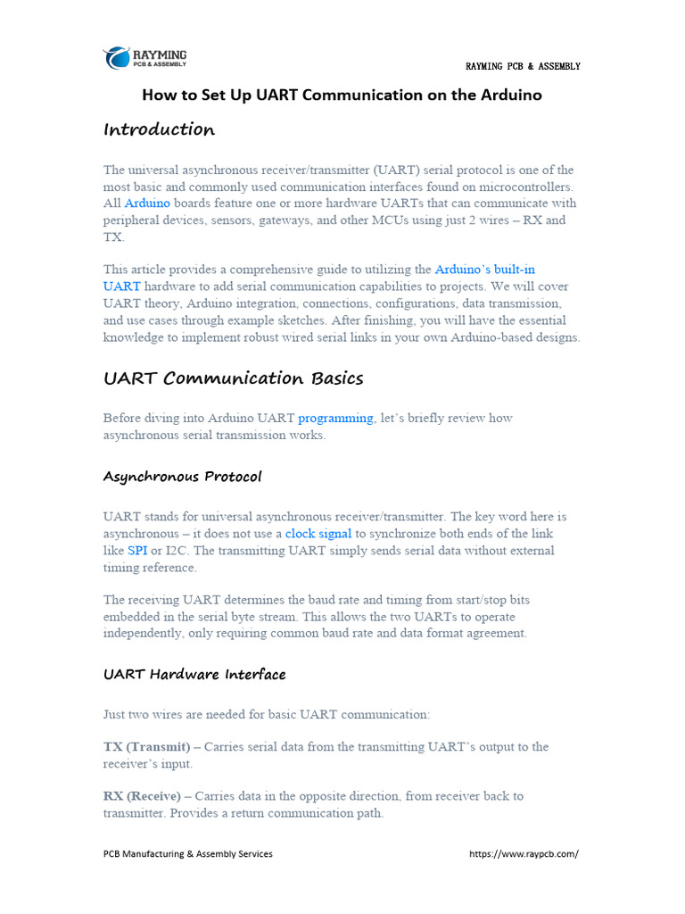 How To Set Up Uart Communication On The Arduino Pdf Arduino