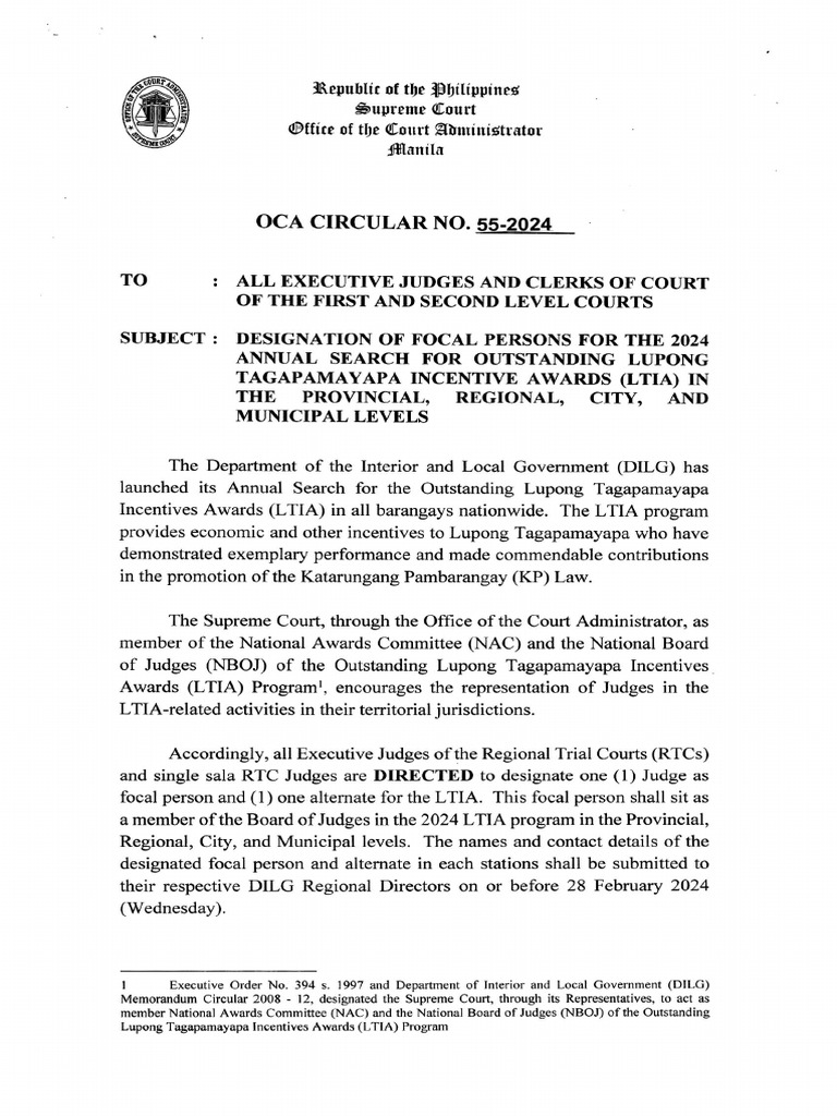 OCA Circular No. 55-2024 | Download Free PDF | Judge | Government