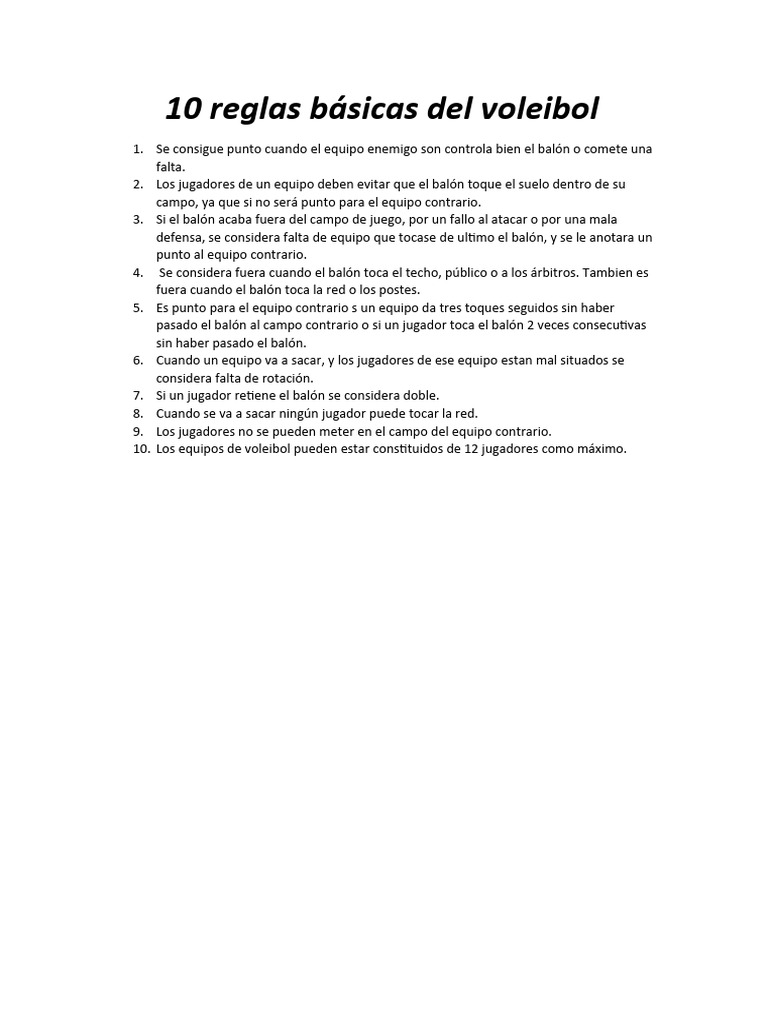 10 Reglas Básicas Del Voleibol | PDF