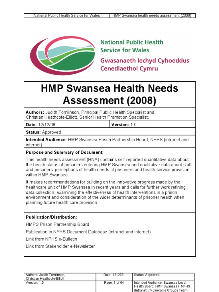 HMP Swansea Hna 121208 Final | PDF | Needs Assessment | Pharmacy