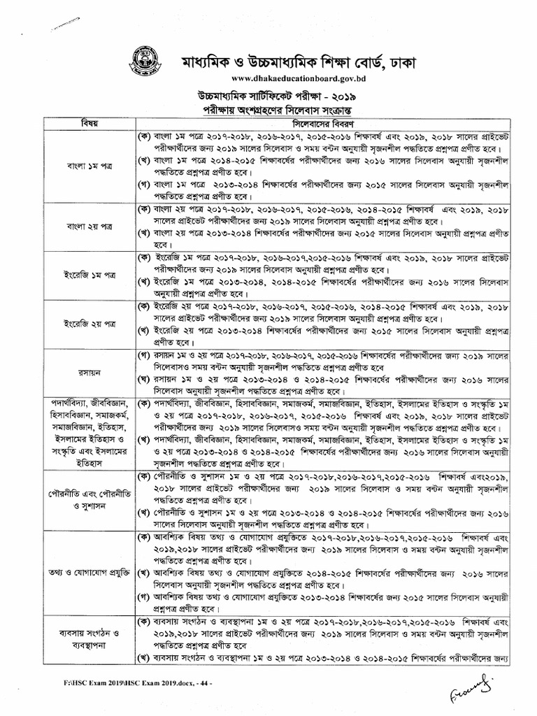 Routine HSC BD 2019 | PDF