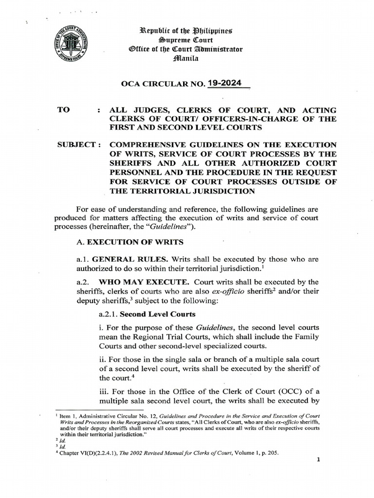 OCA Circular No. 19-2024 | PDF | Sheriff | Service Of Process