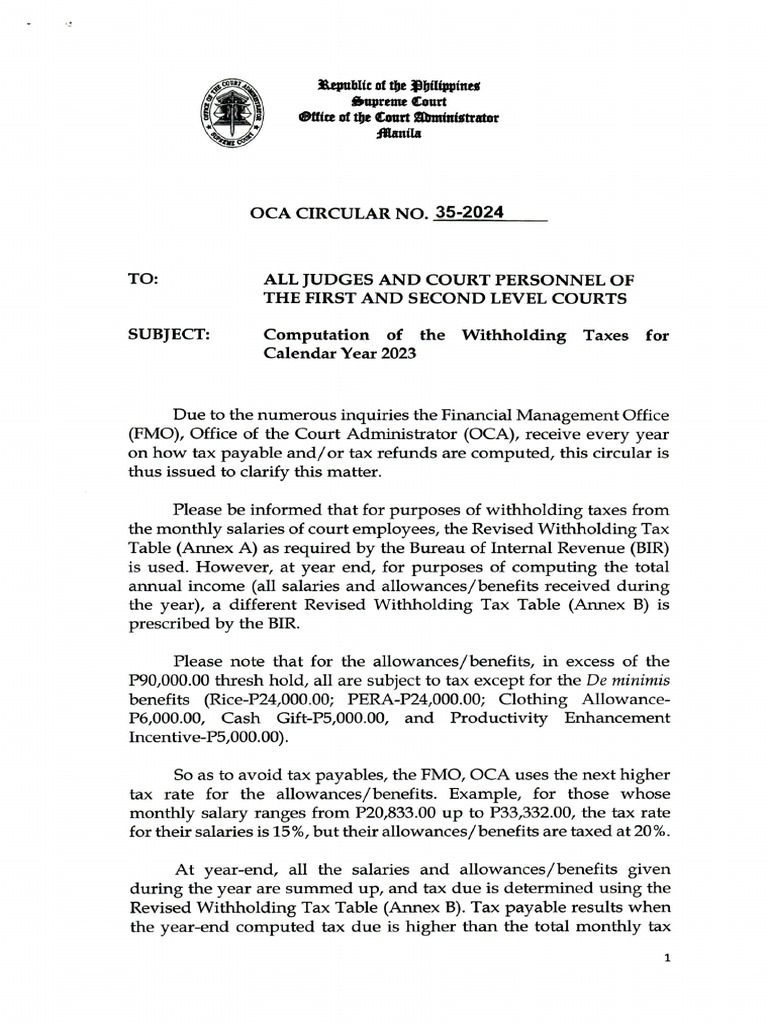 OCA Circular No. 35-2024 | PDF | Taxes | Salary