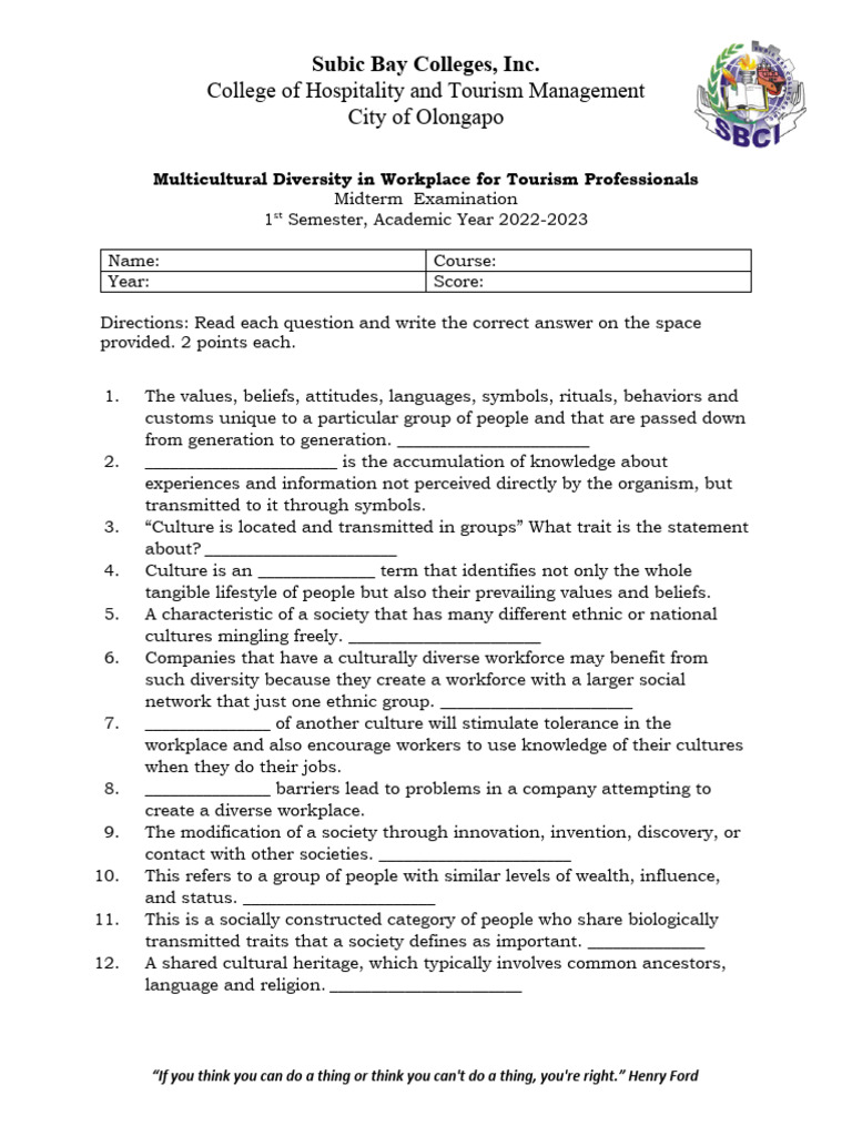 Multicultural Diversity in Workplace For Tourism Professionals | PDF ...