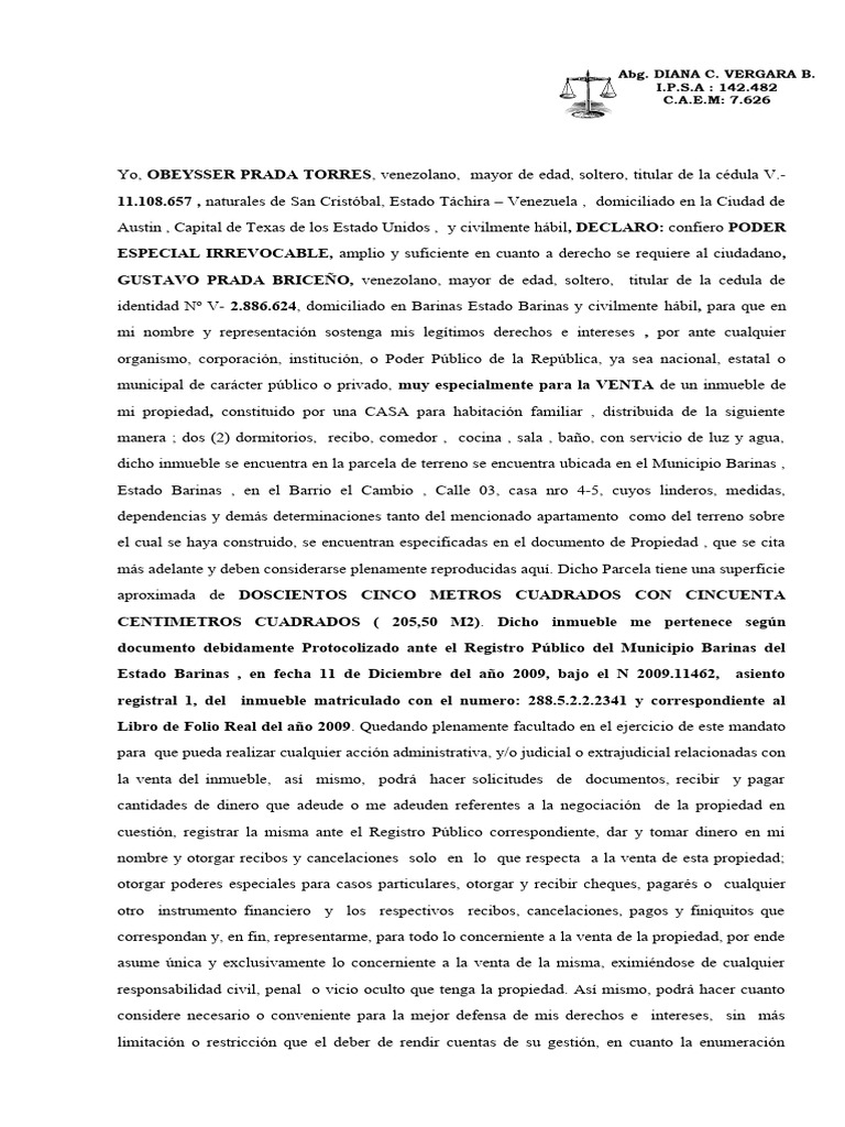 Poder Especial PARA VENTA | PDF | Propiedad | Venezuela