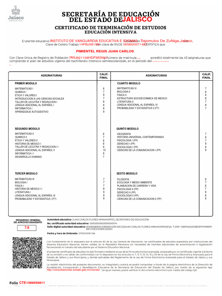 Certificado de Prepa Jalisco-1 | PDF | Investigación | Science