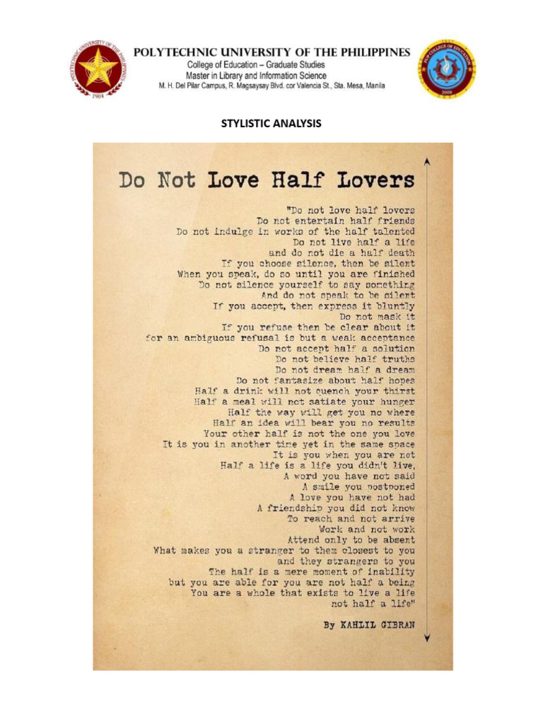 Stylistic Analysis of Gibran's Poem | PDF | Rhyme | Poetry