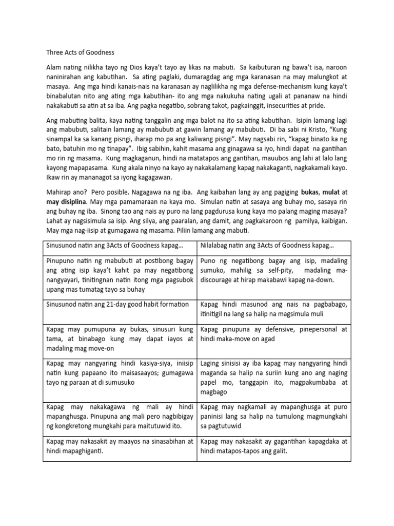 Three Acts of Goodness | PDF