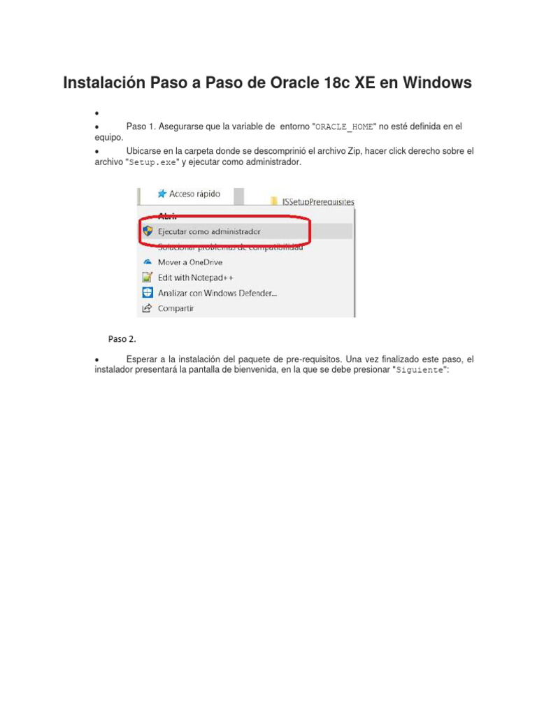 Instalación Paso A Paso de Oracle 18c XE en Windows | PDF