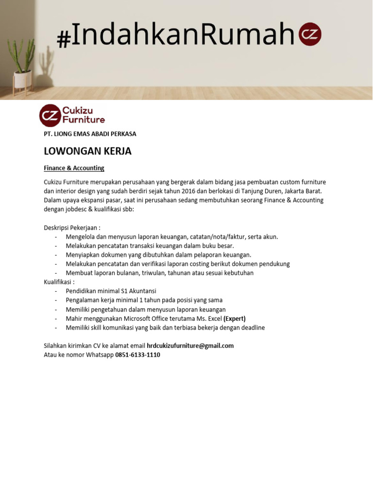 Lowongan Finance & Accounting Jakarta | PDF