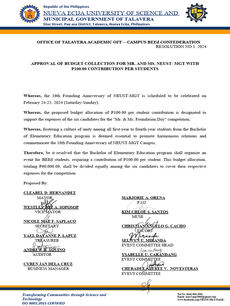 Resolution Letter 100 | PDF