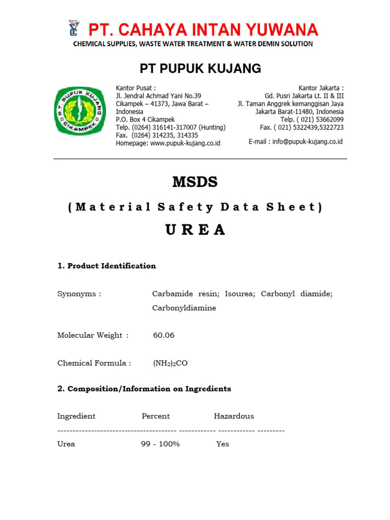 MSDS - LB Urea Kujang | PDF | Chemical Substances | Chemistry