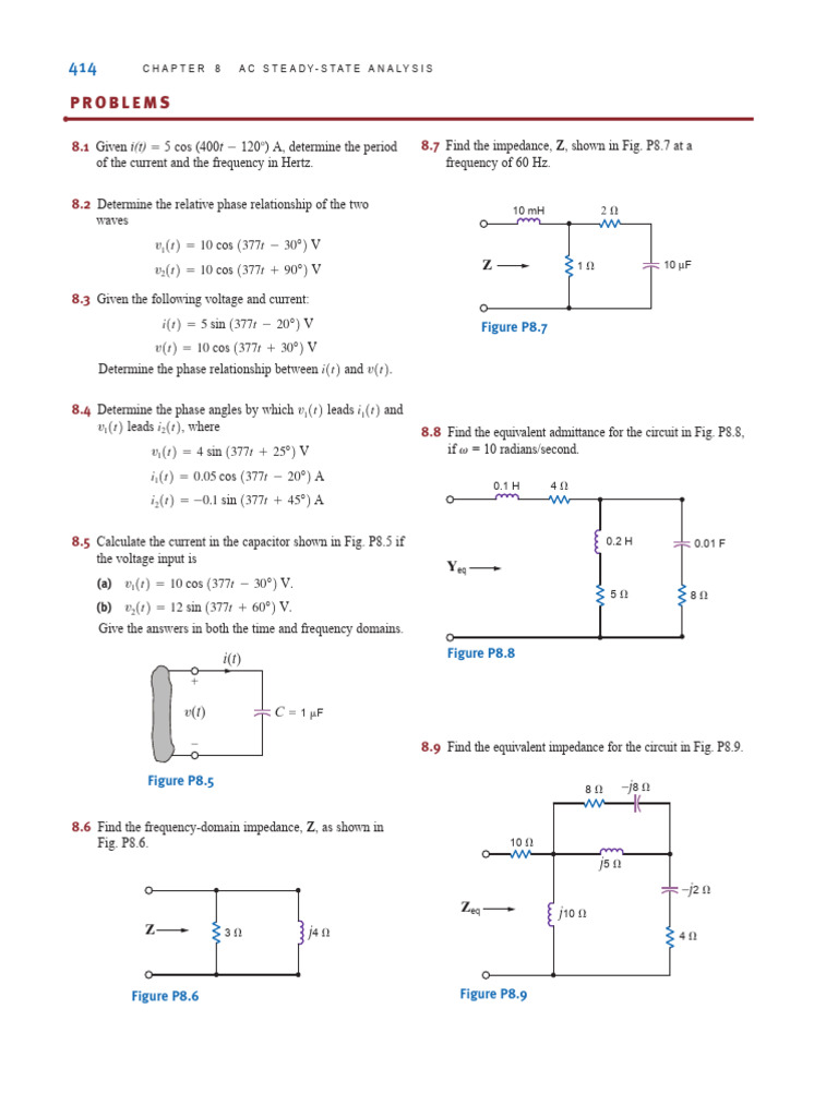Ac Circuit Analysis Problems Pdf Electrical Impedance Electrical 9512