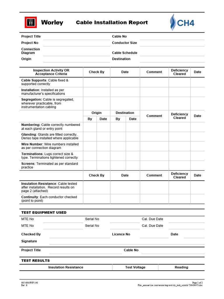 Cable Installation Report | PDF | Volt | Insulator (Electricity)