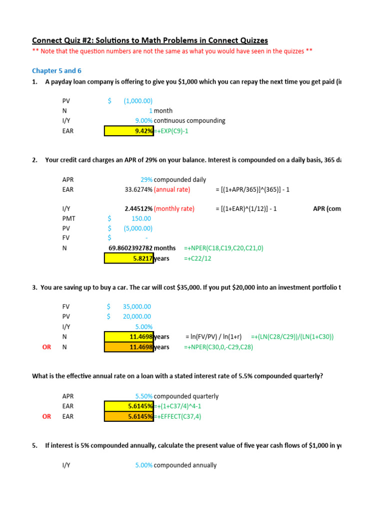 Connect Quiz #2: Math Solutions | PDF | Present Value | Interest