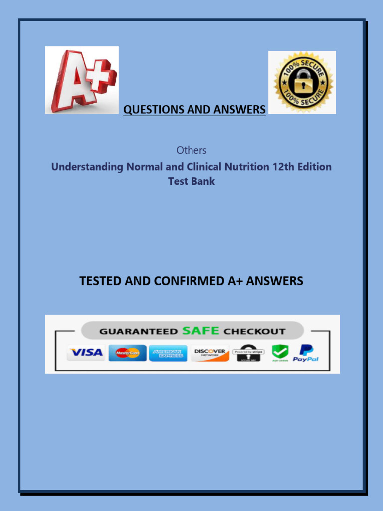 Understanding Normal and Clinical Nutrition 12th Edition Test Bank ...