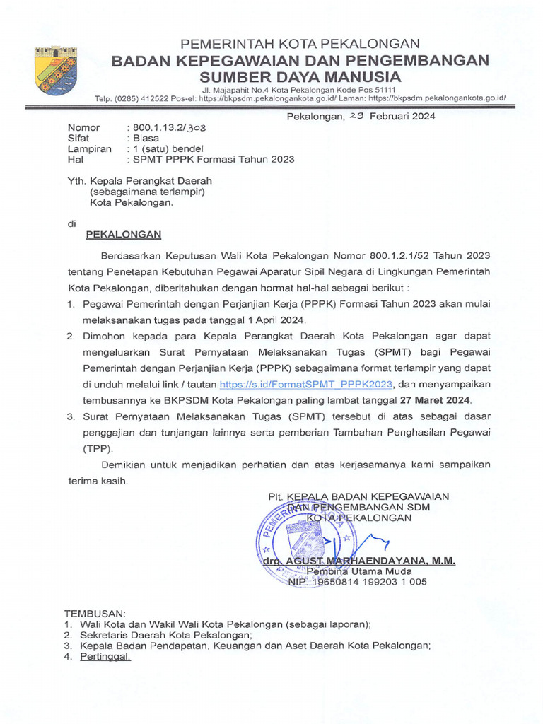 Surat Edaran SPMT PPPK Formasi TH 2023 | PDF