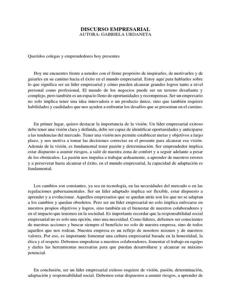 Discurso Empresarial | PDF | Iniciativa empresarial | Liderazgo