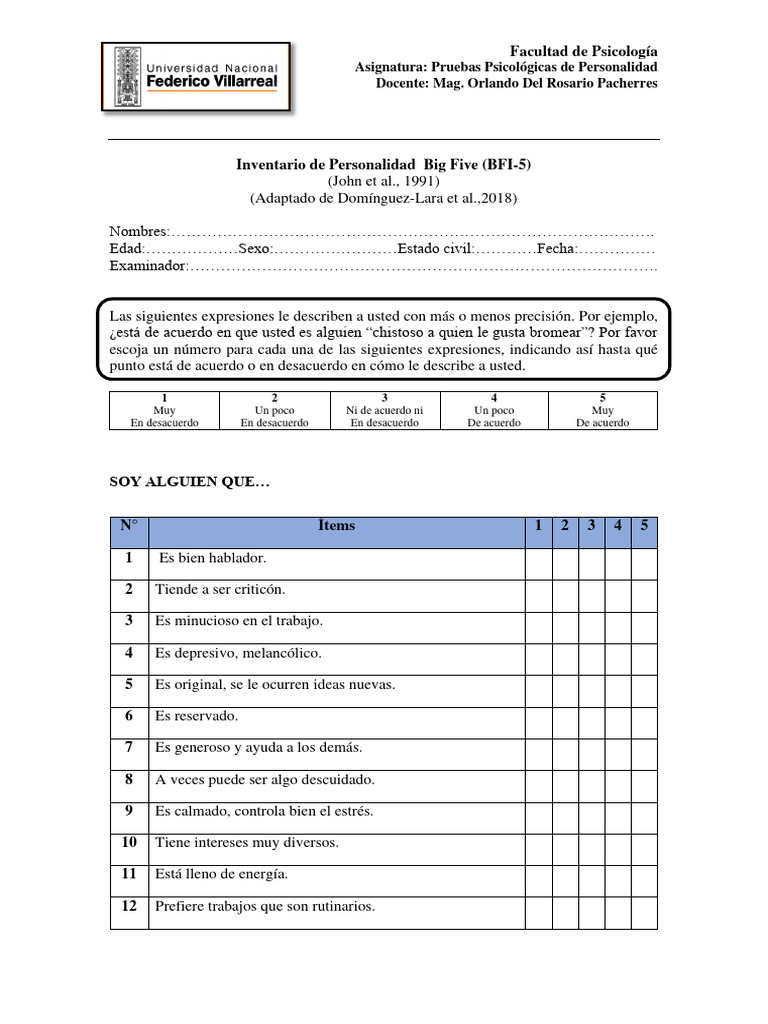 Bfi-44 Adaptado | PDF