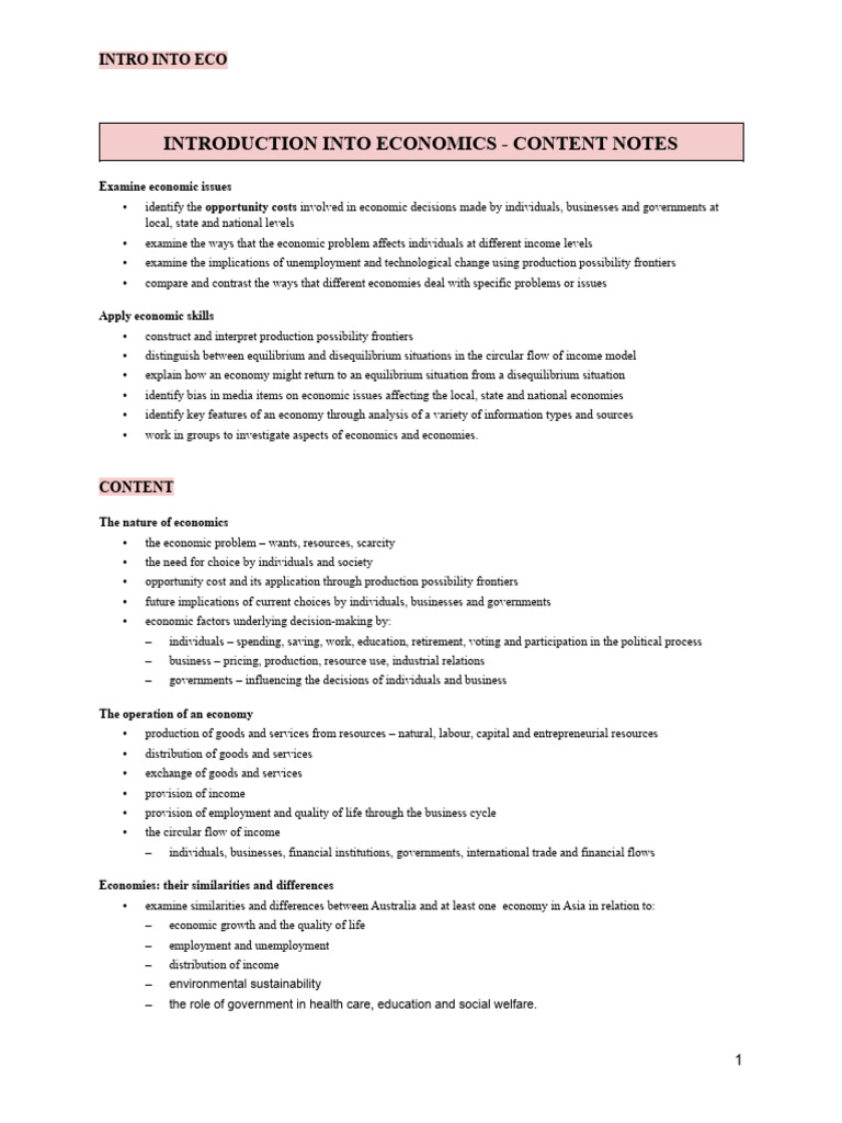 Introduction Into Economics - Content Notes | PDF | Economics | Goods
