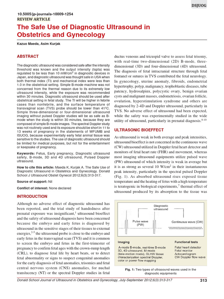 The Safe Use of Diagnostic Ultrasound in Obstetrics and Gynecology ...