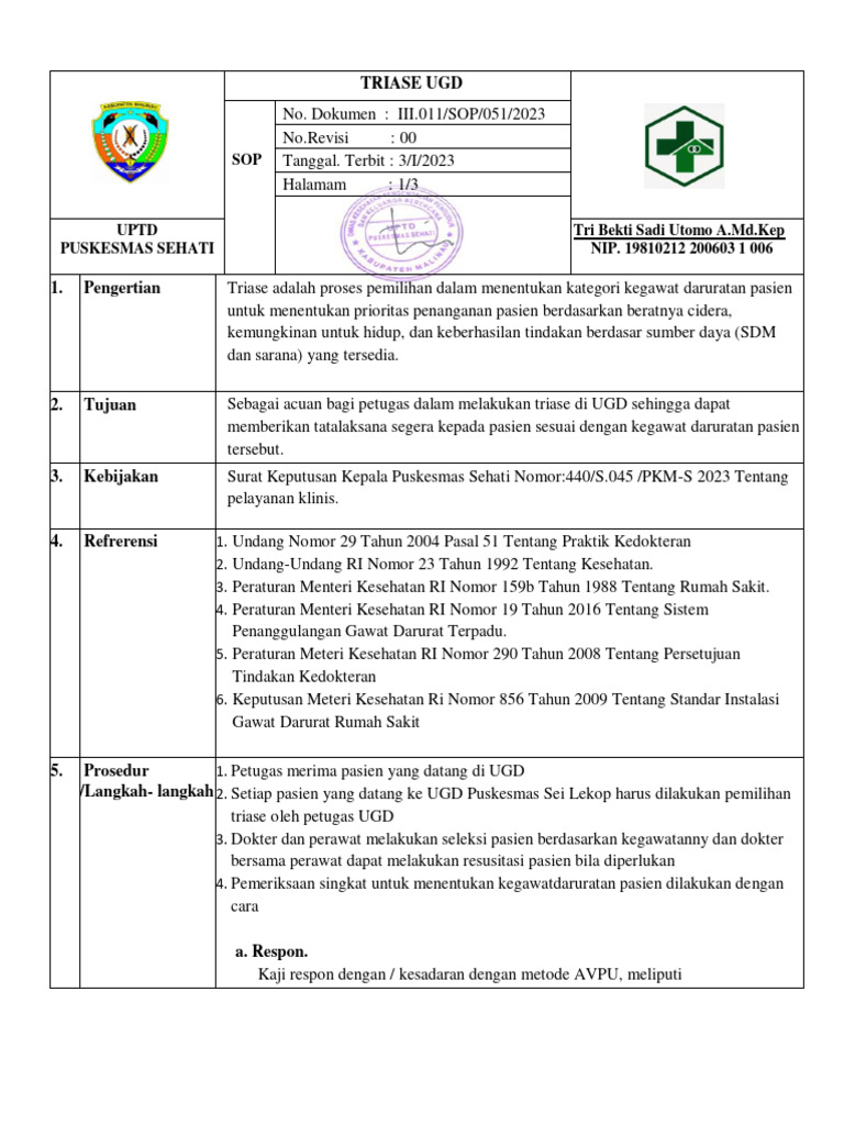 Sop Triase Ugd | PDF | Kesehatan Holistik