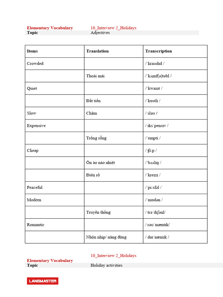 E10 Vocabulary-LA | PDF