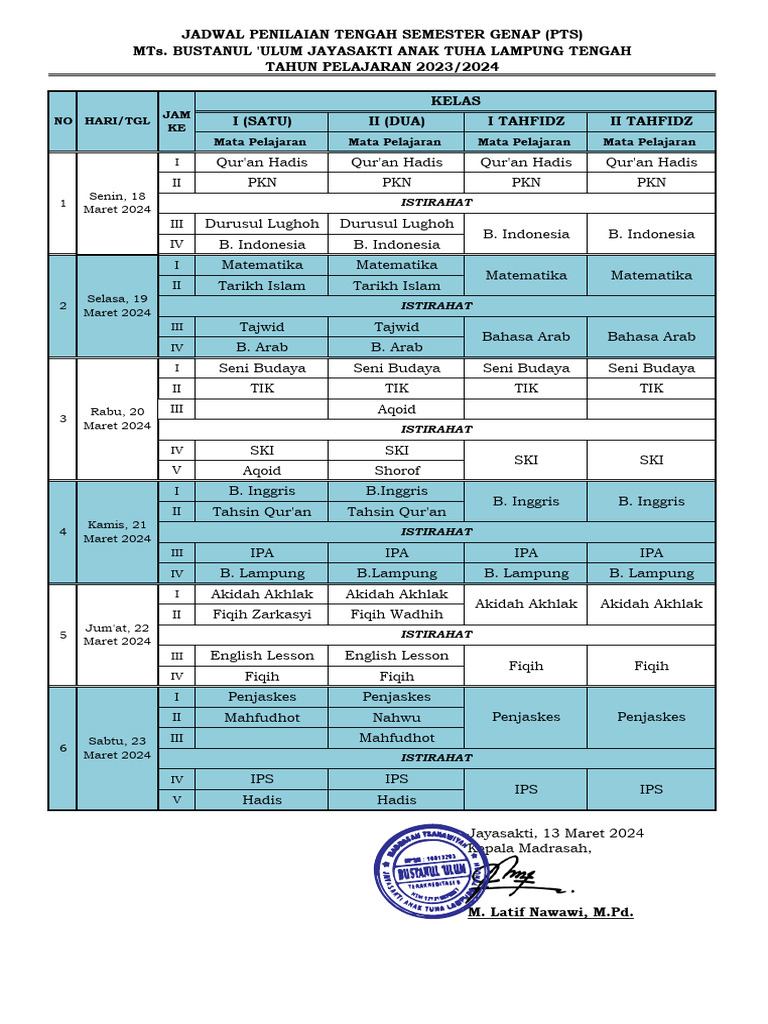 Jadwal PTS 2023-2024 | PDF