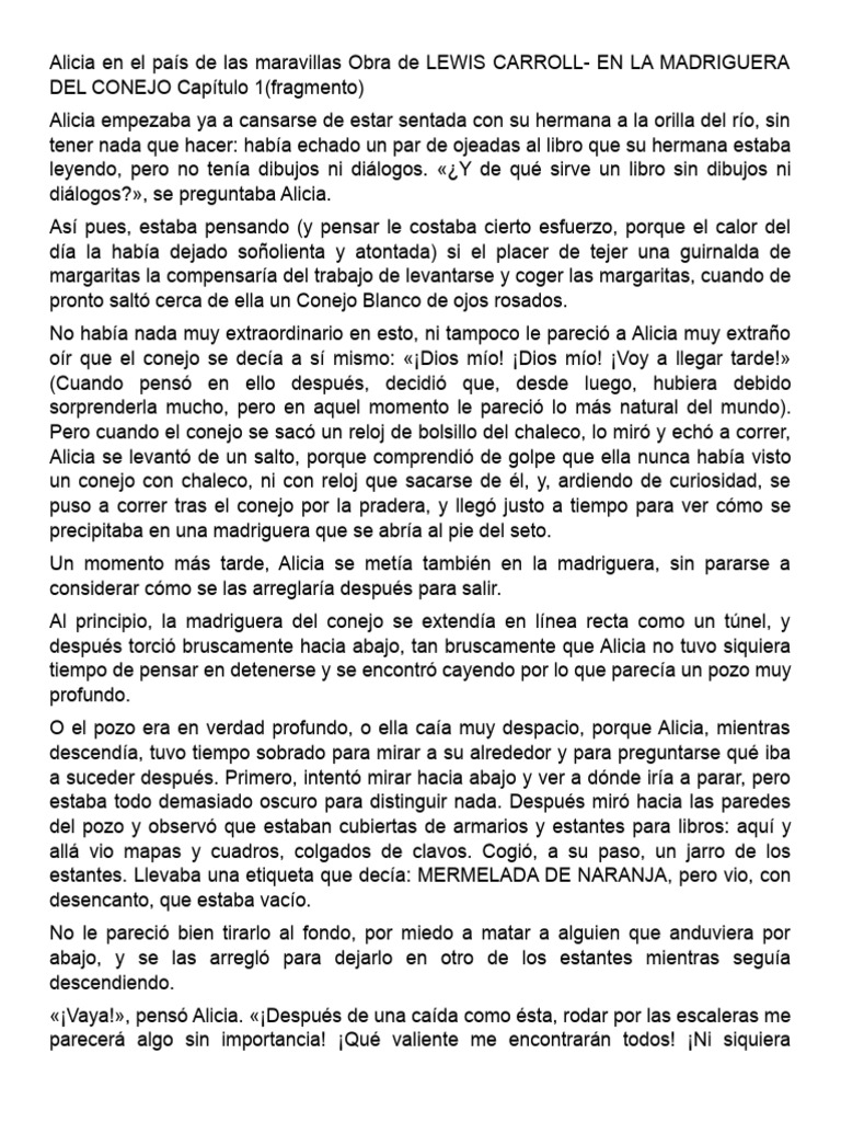 Alicia y el Conejo Blanco | PDF | Las aventuras de Alicia en el País de ...