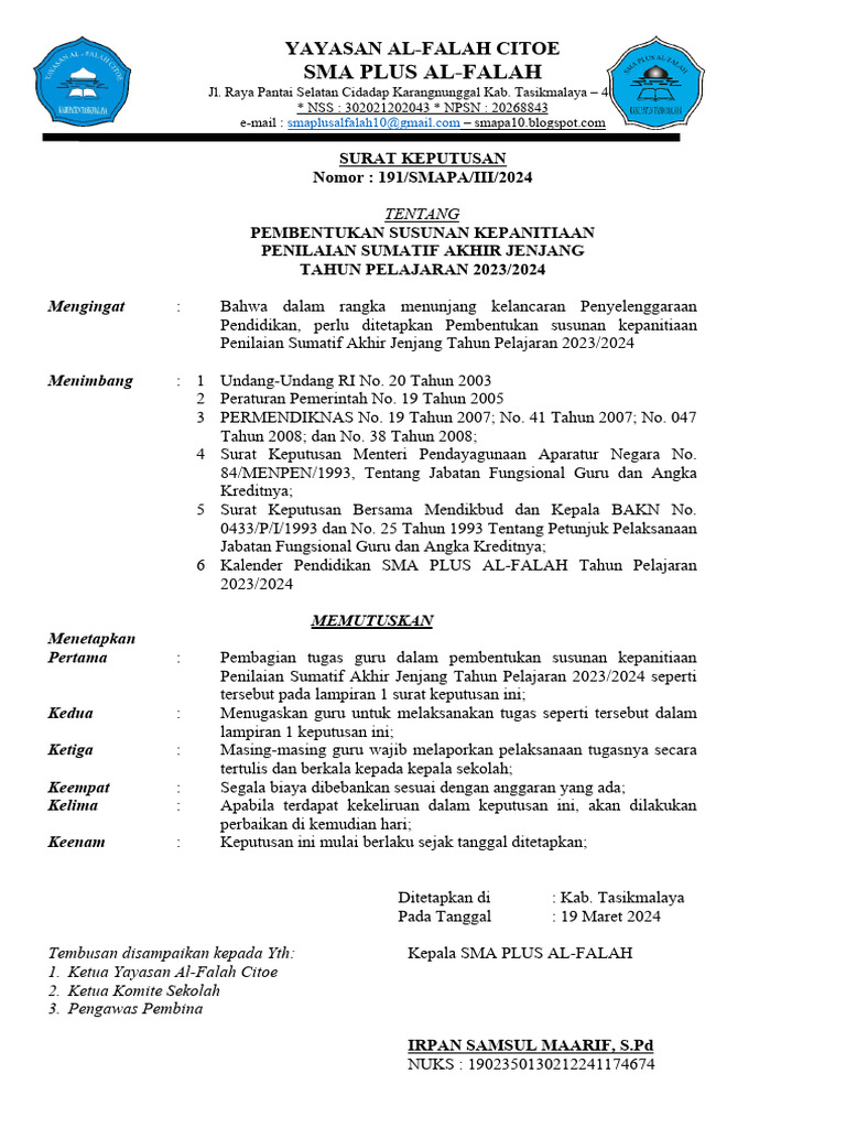 SK Panitia PSAJ 2024 | PDF