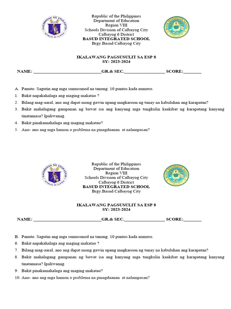 2nd Periodical ESP 9 | PDF